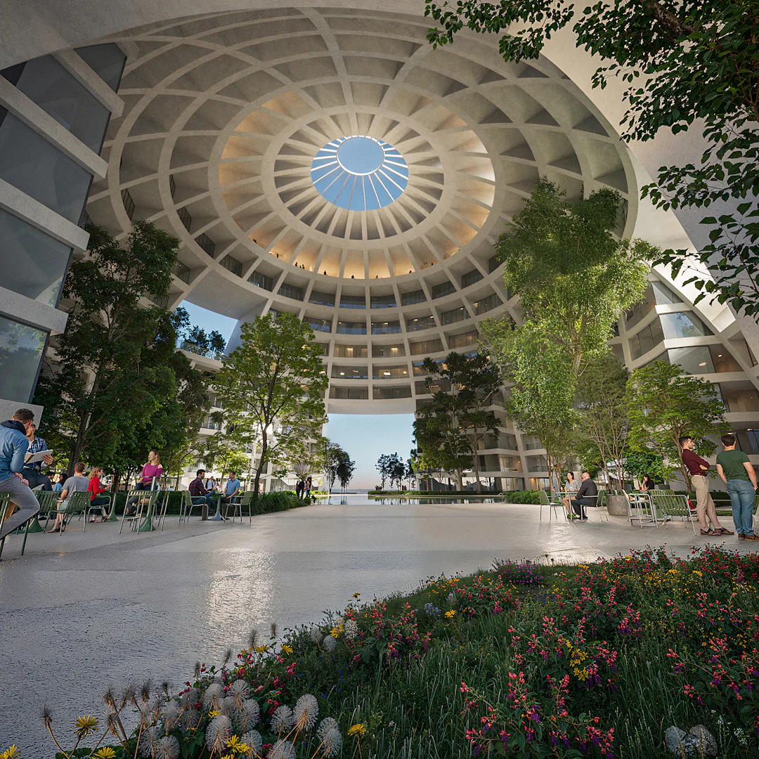 MVRDV ontwerpt bolvormig gebouw Albanië met sportarena, woningen, hotel ...